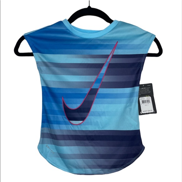 Nike | Shirts & Tops | Nike Blue Striped Sport Nikes Girls Tshirt Top ...